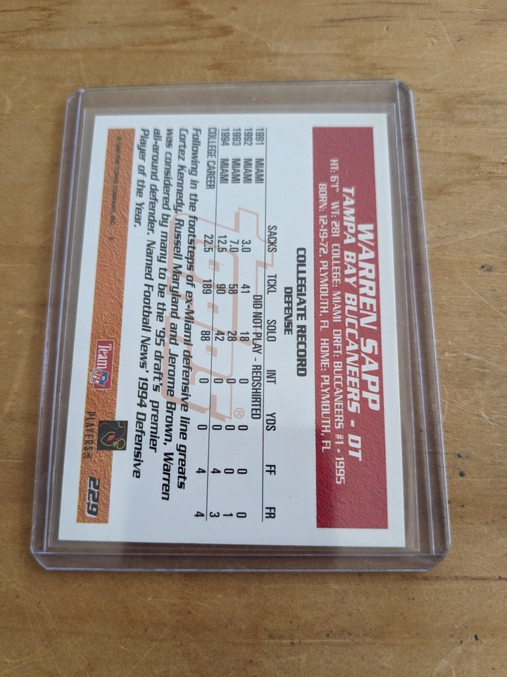 Warren Sapp Rookie Tampa Bay Buccaneers 1995 Topps #229 MT | eBay