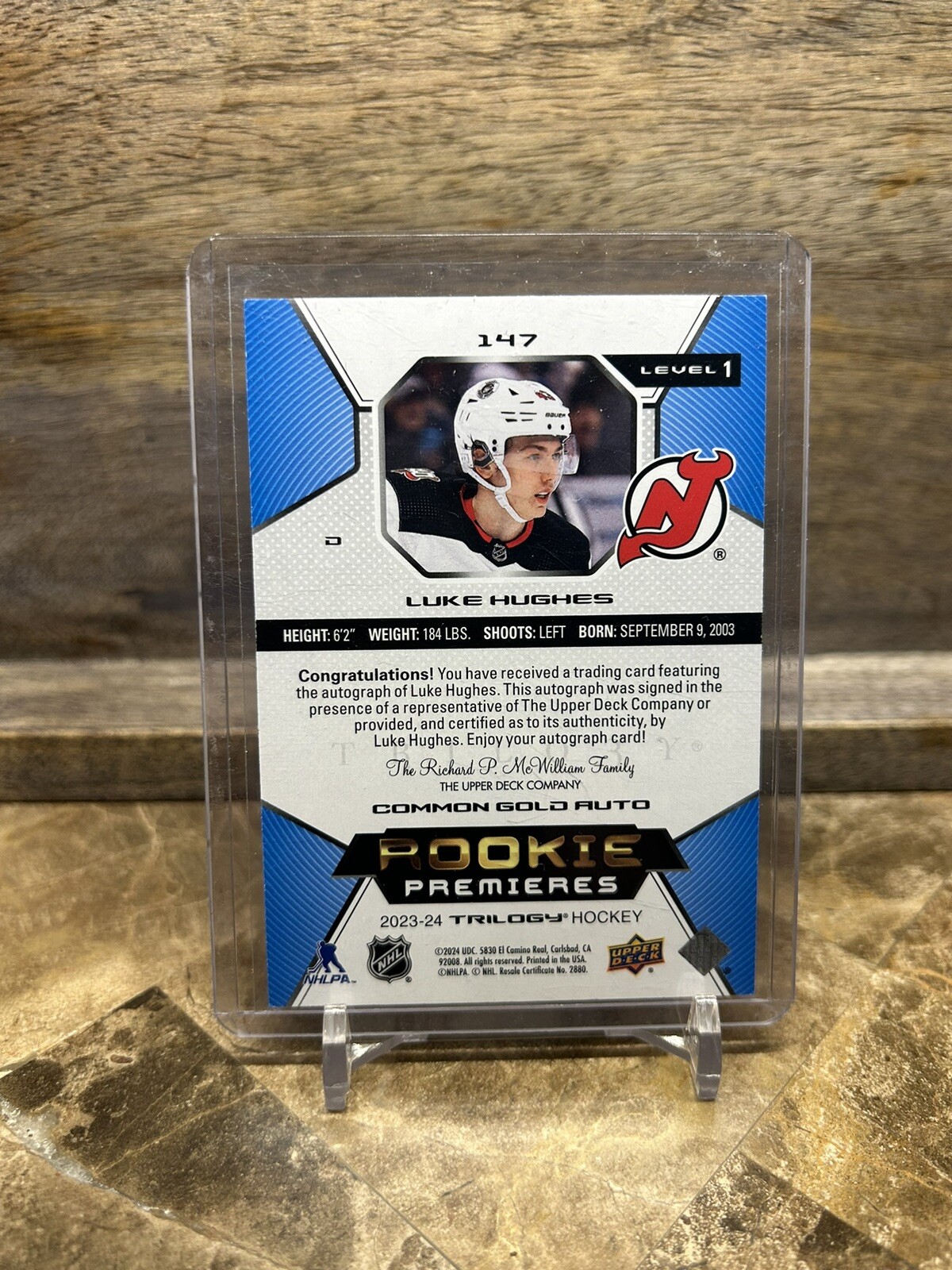 Luke Hughes #/149 Level 1 Auto Rookie 2023 Upper Deck Trilogy Rc Devils ...