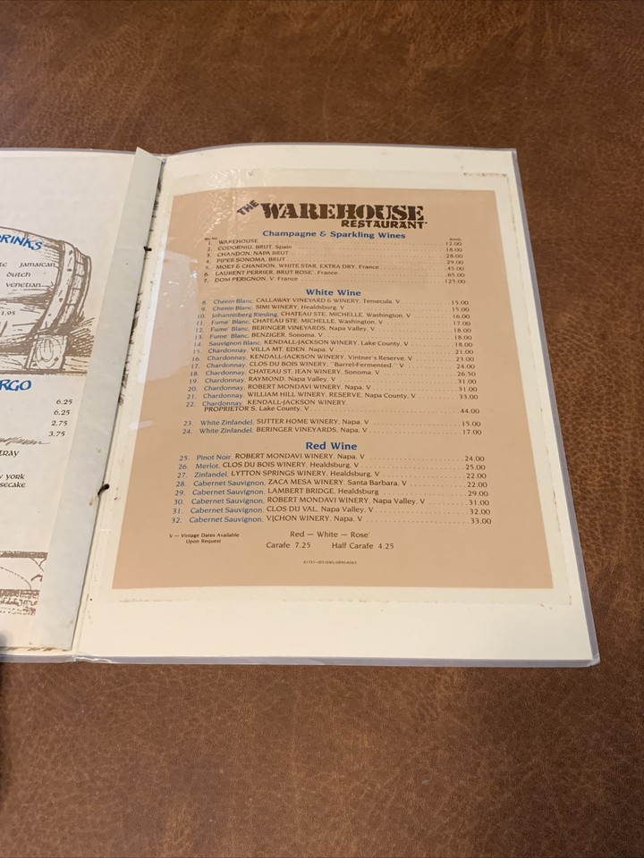 Rare - Warehouse Restaurant Menu Marina Del Rey Newport Beach | eBay