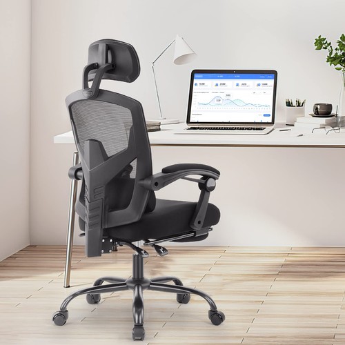 Office Computer Desk Chair with Footrest, Ergonomic High-Back Mesh ...