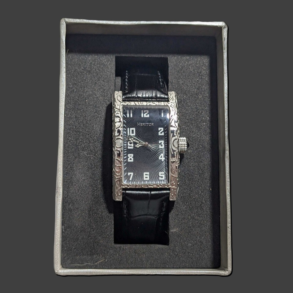 Heritor Automatic Jefferson Watch Silver Black HERHR8801 Rectangle Dial ...