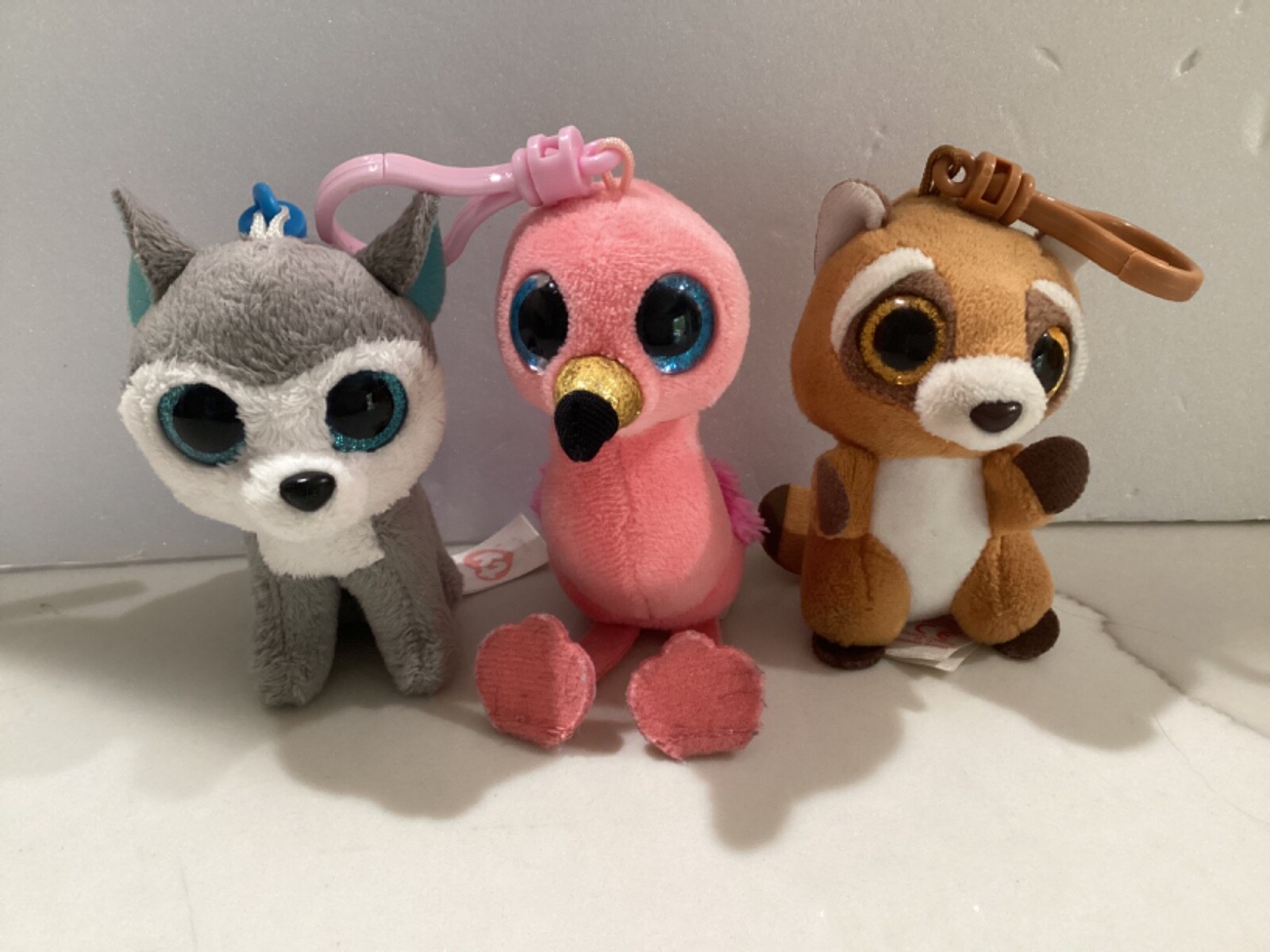 TY Beanie Boos Plush Keyclips Lot of 3: SLUSH HUSKY,GILDA FLAMINGO ...