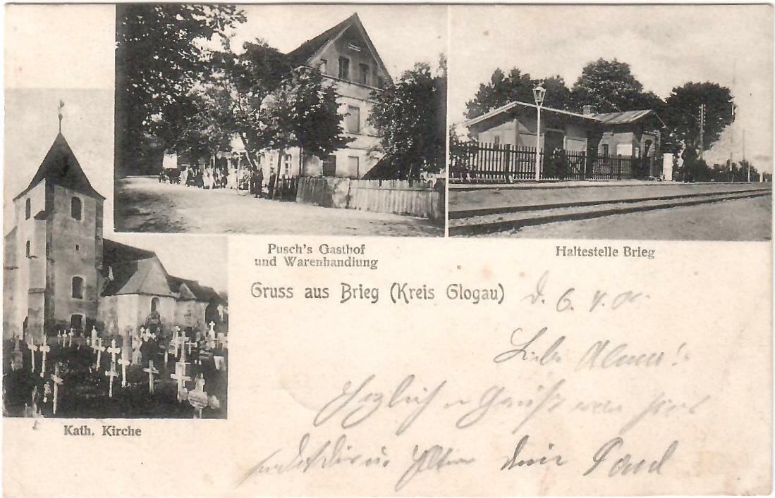 AK Gruss aus BRIEG Kreis GLOGAU - 3 Bild Gasthof Bahnhof Kirche - 1905 ...