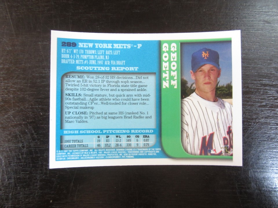 1997 Bowman Chrome # 289 Geoff Goetz Card (B18) New York Mets | eBay