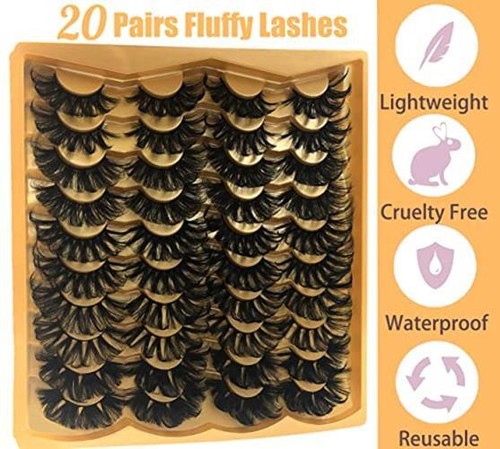 25MM Mink Lashes 25 mm False Eyelashes Long Fluffy 20 Pairs Pack ...