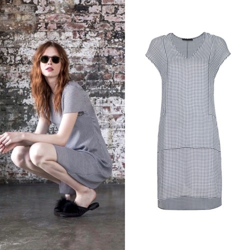 JENNI KAYNE Gingham V Neck Silk Dress in Black/White Sz XS | eBay