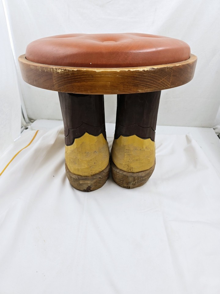Doug Amidon Hand Carved Cowboy Boot Stool 16x14" | eBay
