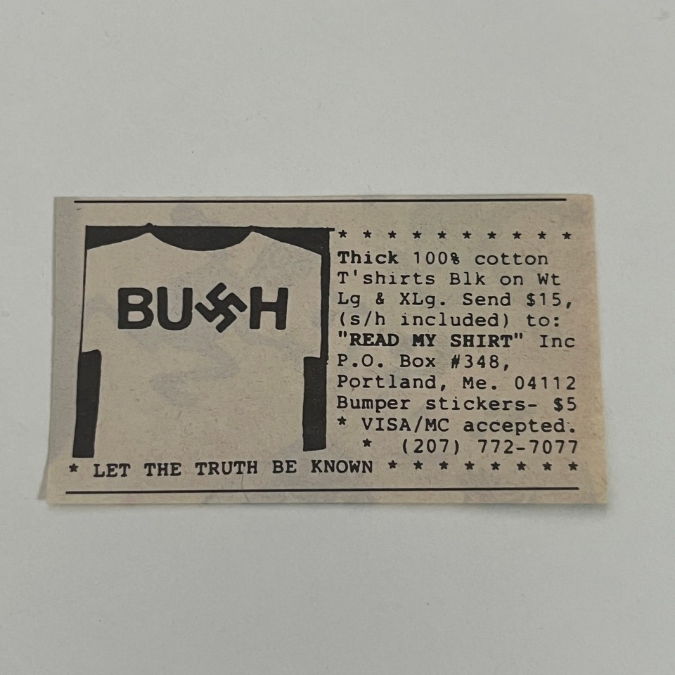 Read My Shirt Inc. Let The Truth Be Known Portland ME 1992 Ad SAH7-3-SR ...