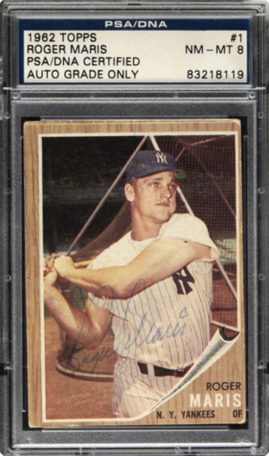 Roger Maris Signed 1962 Topps Baseball Card #1. PSA/DNA NM-MT 8 Auto ...