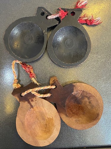 Vintage 2 Castanets Wood Hand Carved Accompany Classical Folkloric ...