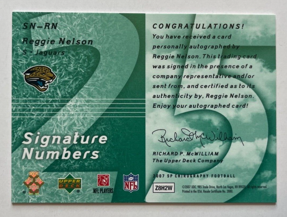 Reggie Nelson 2007 SP Chirography Signature Numbers Emerald AUTO ...