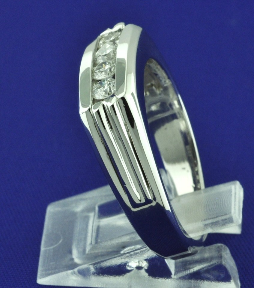 0.55 ct 14k Solid White Gold Mens Men's Natural Diamond Ring 4 Stone ...