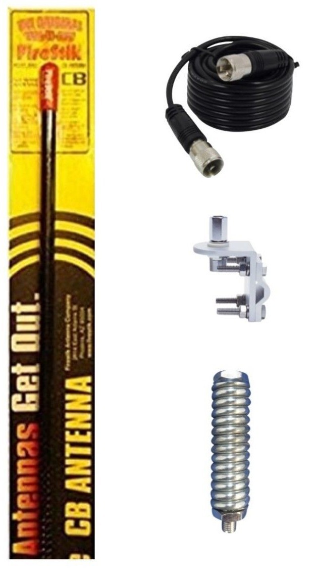 NEW FIRESTIK KW2, KW2 B 2FT BLACK CB ANTENNA, 18FT COAX, MOUNT, SPRING ...