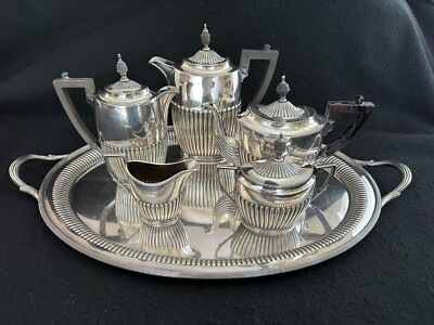 Silverplate tea set teapot coffee servers tray Art Nouveau Kirby Beard ...