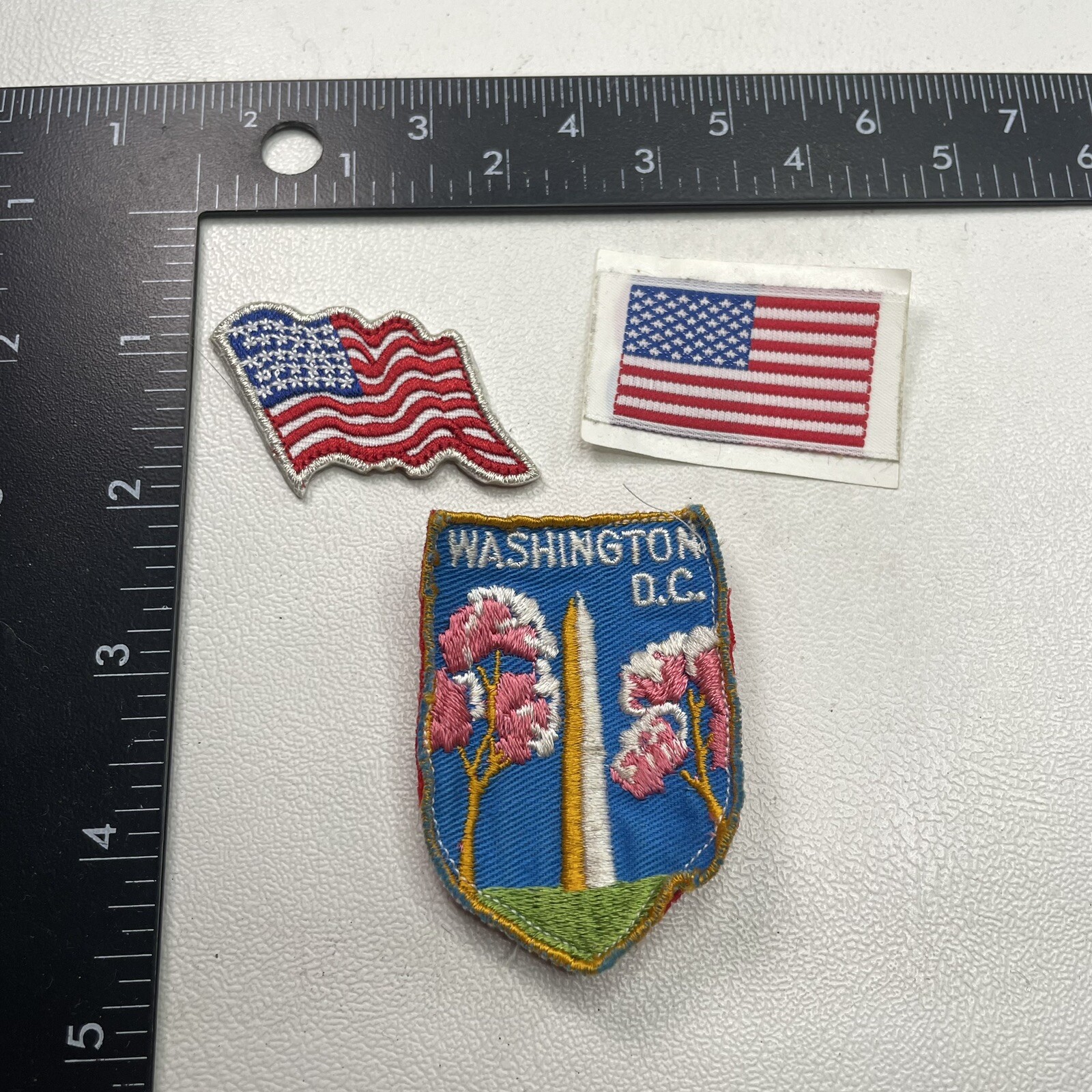 Vtg Washington DC Patch Washington Memorial + 2 USA Flags (1 Thin ...