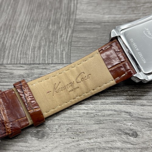 KENNETH COLE Stainless Steel Men's Dress Date Leather Quartz Wrist ...