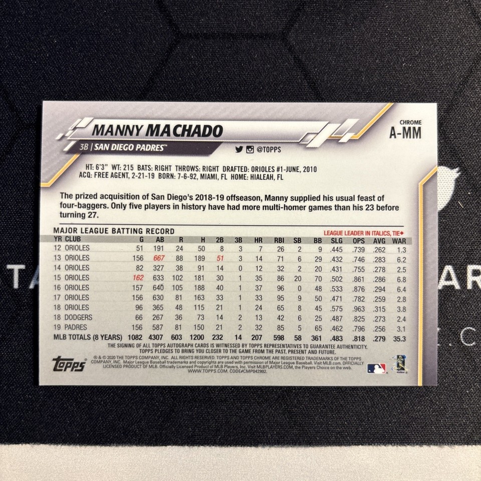 2020 Topps Chrome Sapphire Edition Manny Machado Auto Autograph #A-MM ...