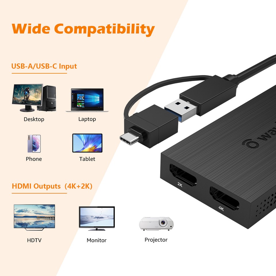 DisplayLink USB C/USB 3.0 to HDMI Displayport Hub Dual/Quad Monitors ...