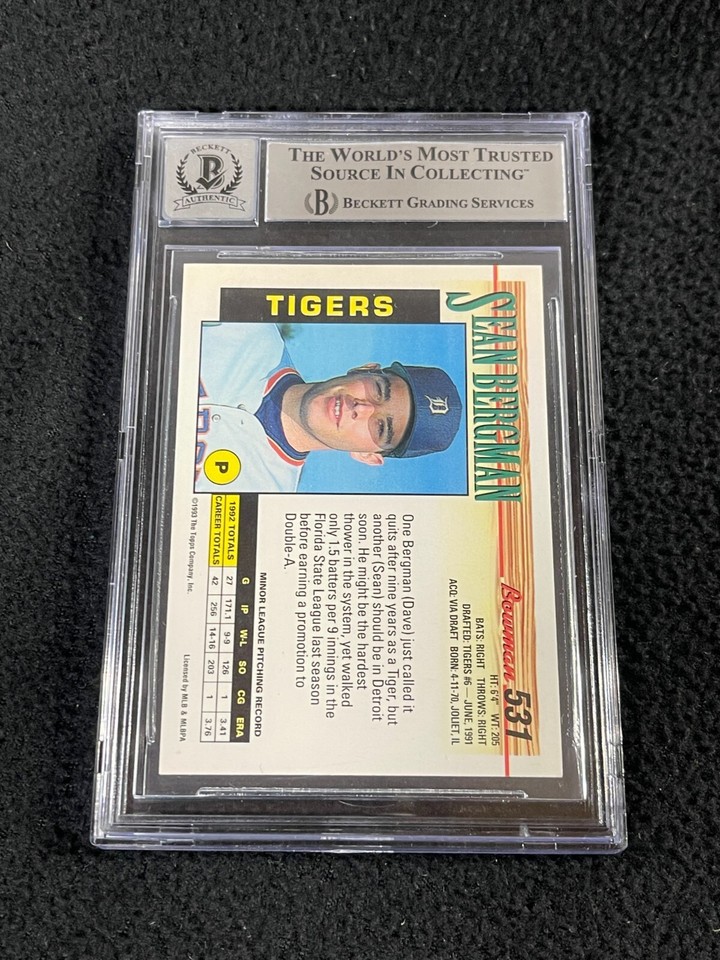 Sean Bergman Signed 1993 Bowman Card #531 BAS Certified Tigers Auto ...