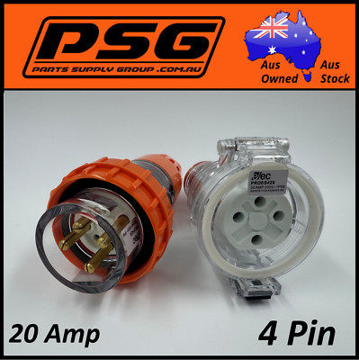 40 AMP 3 Phase 4 Pin Plug & Extension Socket Industrial Electrical IP56 ...