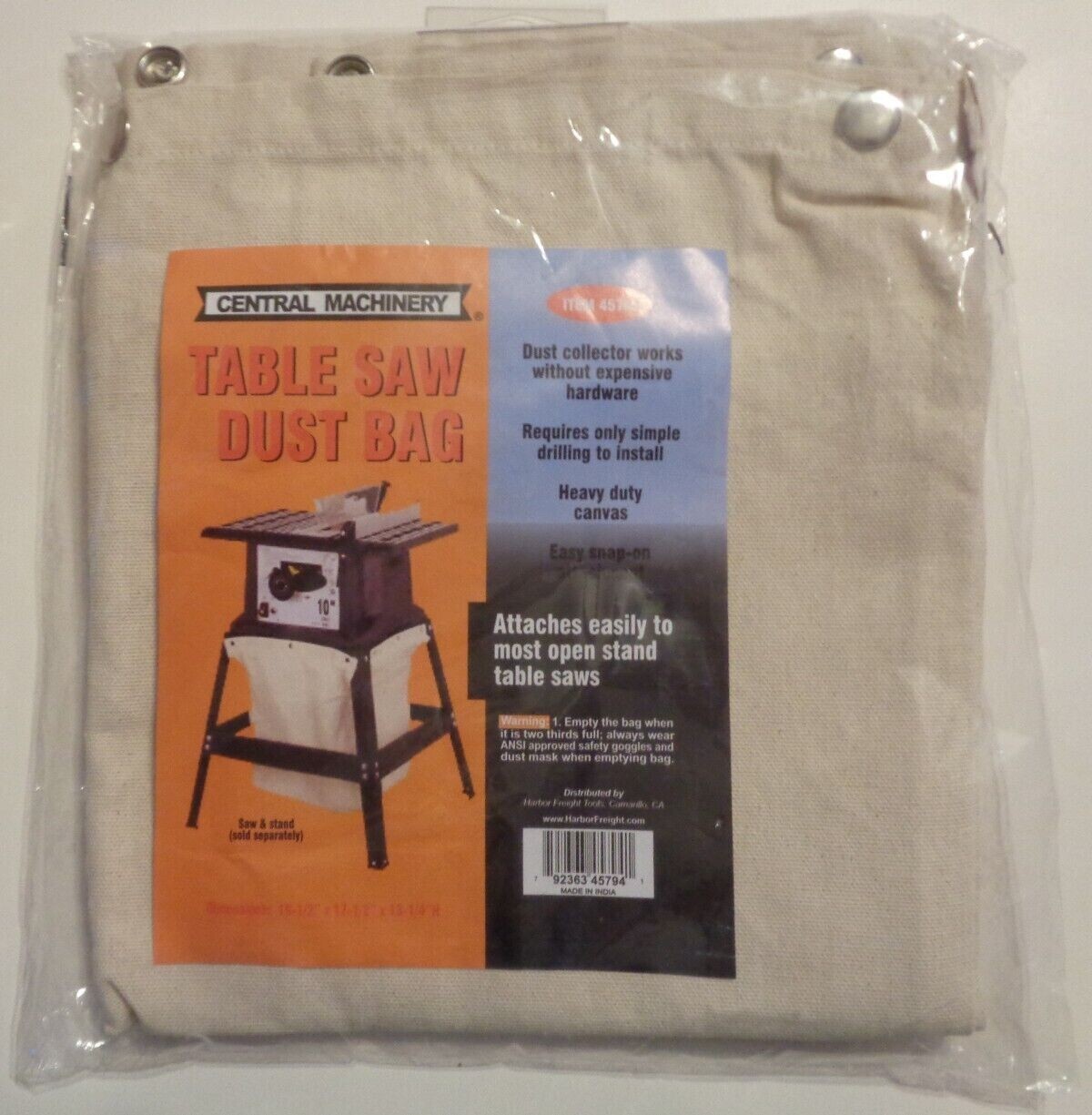 Table Saw Dust Collector Bag Canvas Easy to Install fits most brands ...
