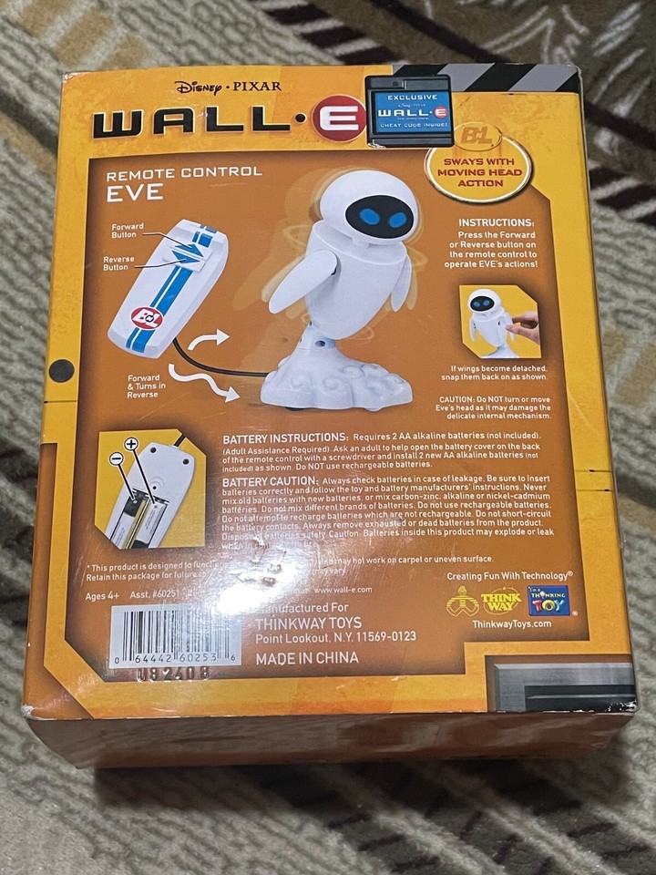 WALL-E Disney Pixar Remote Control RC Eve Moving Robot Thinkway Toys ...