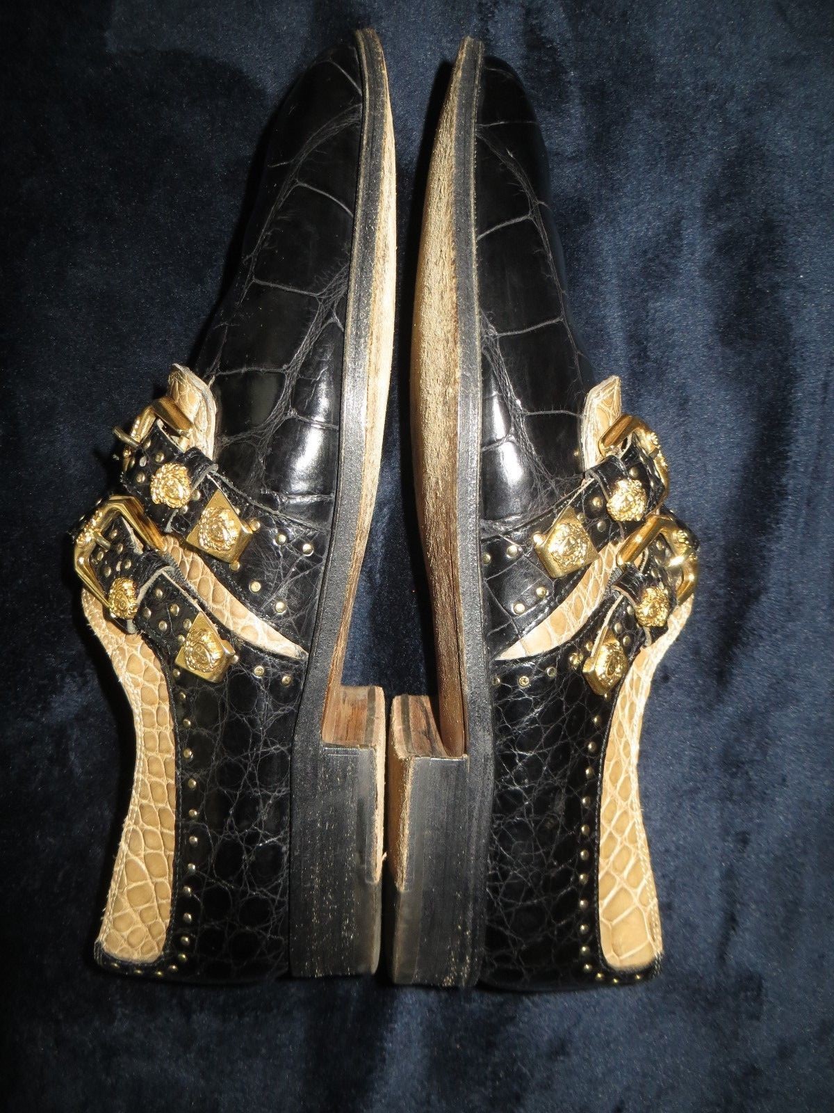 MAURI Italy Rare Alligator Black Gold Medusa Double Monk Strap Loafer ...