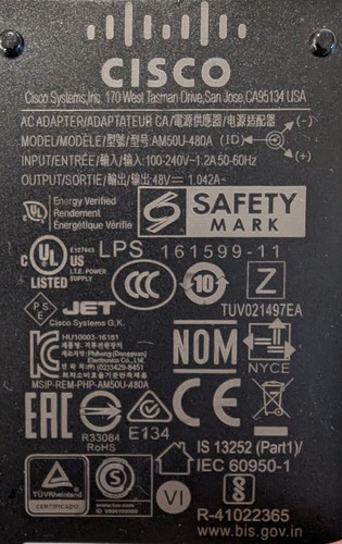 CISCO AC Power Adapter Supply AM50U-480A for CP-8861/8851/8841 PHONES ...