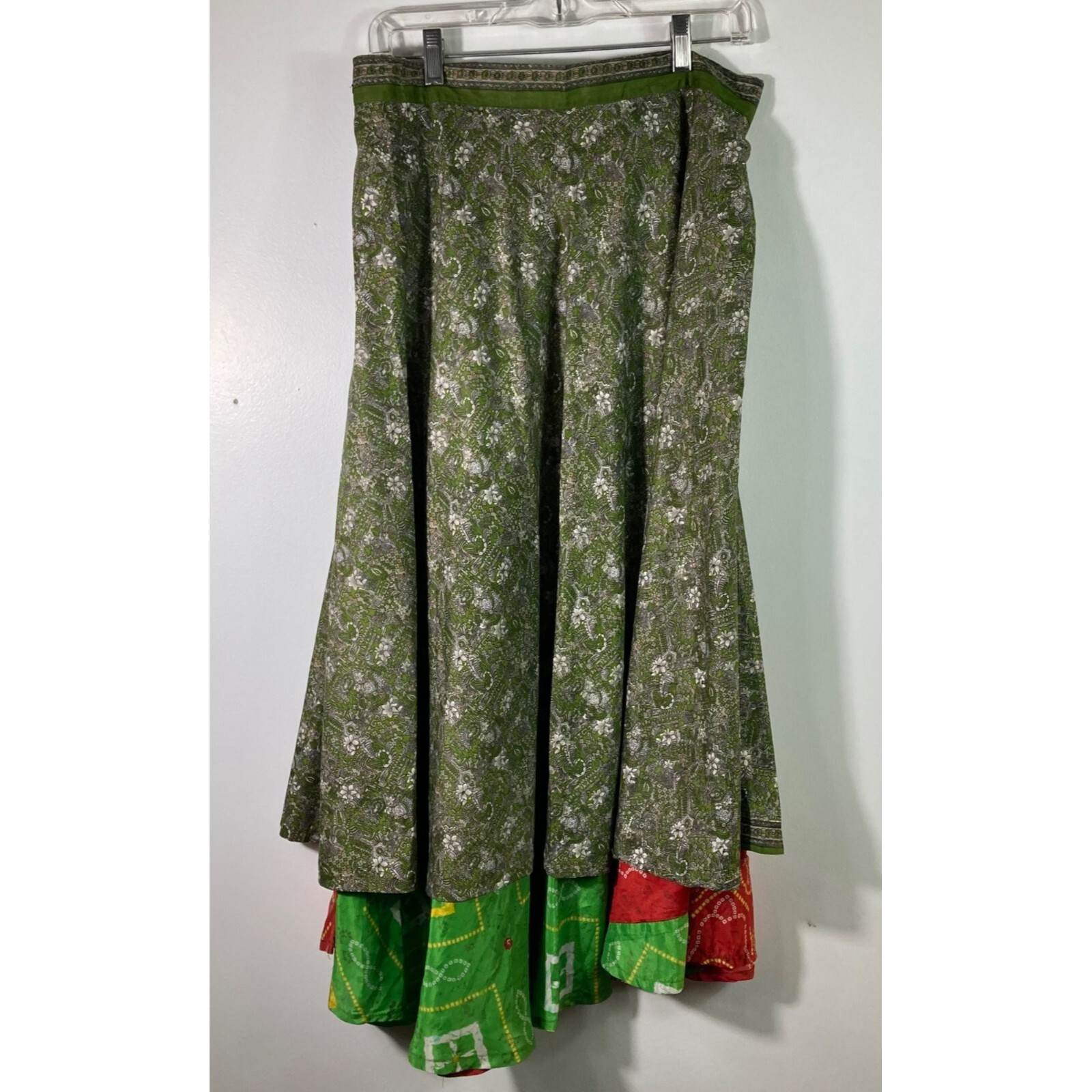 Womens Kariza Vintage Silk Magic Sari Wrap Skirt Dress Green Red ...