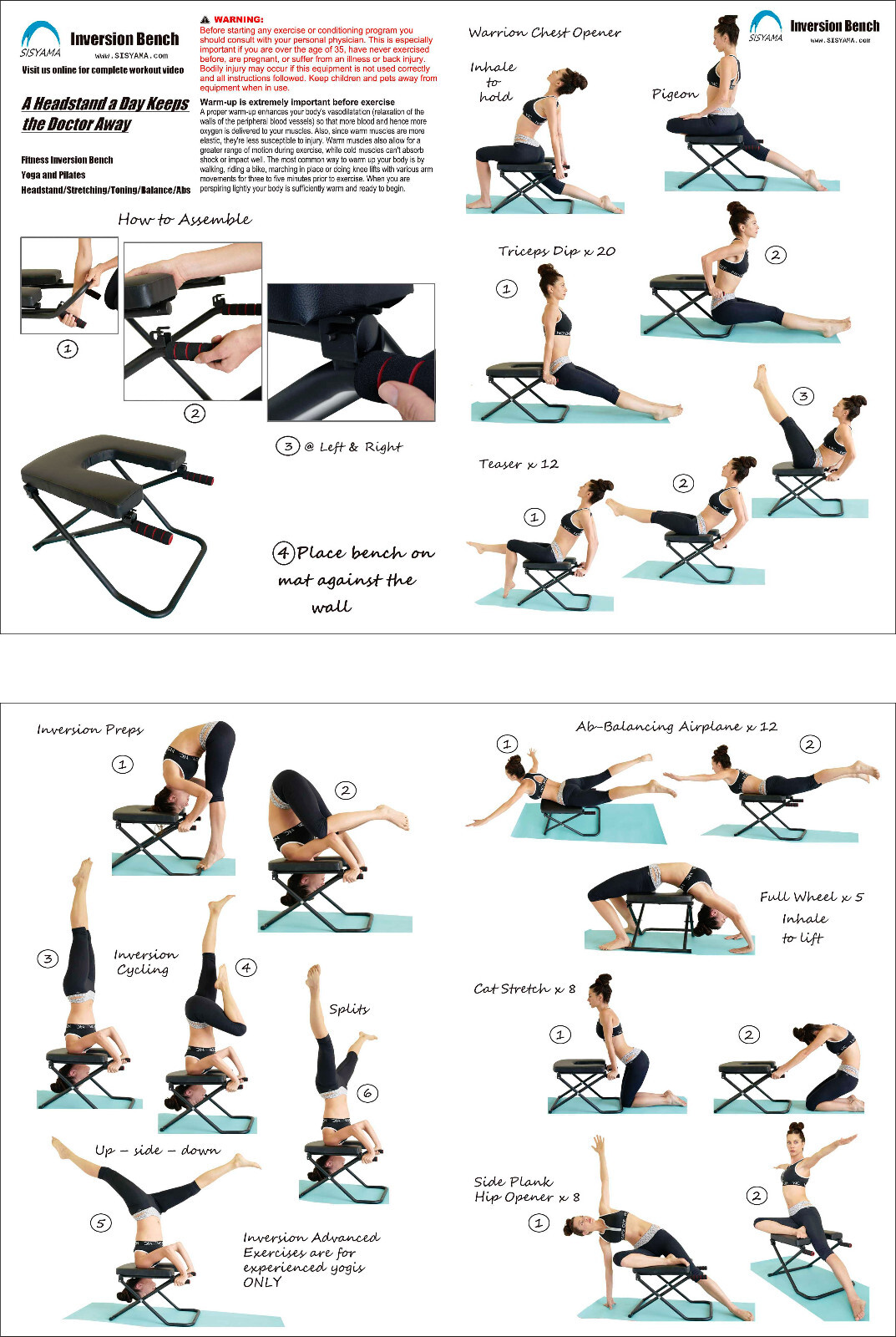 SISYAMA Yoga Headstand Bench Inversions Feet-up Trainer (Longer+Wider ...