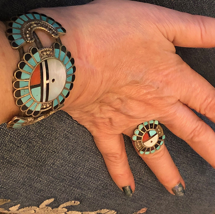 Zuni Roger Lela Cellicion Set Bracelet Pin Pendant Ring Mosaic Inlay ...