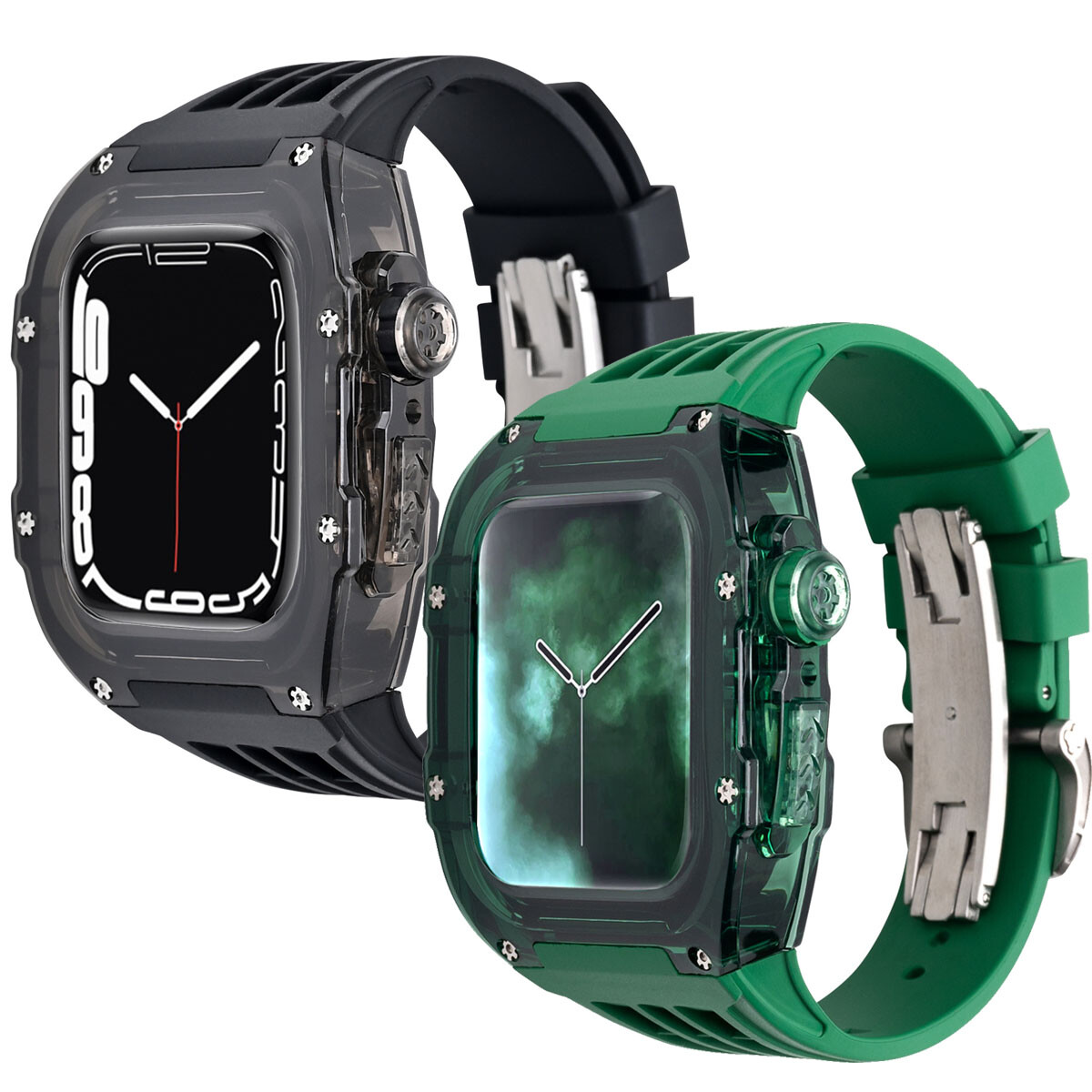 Transparent Case + Rubber Band Mod Kit For Apple Watch Series 8 7 6 5 ...