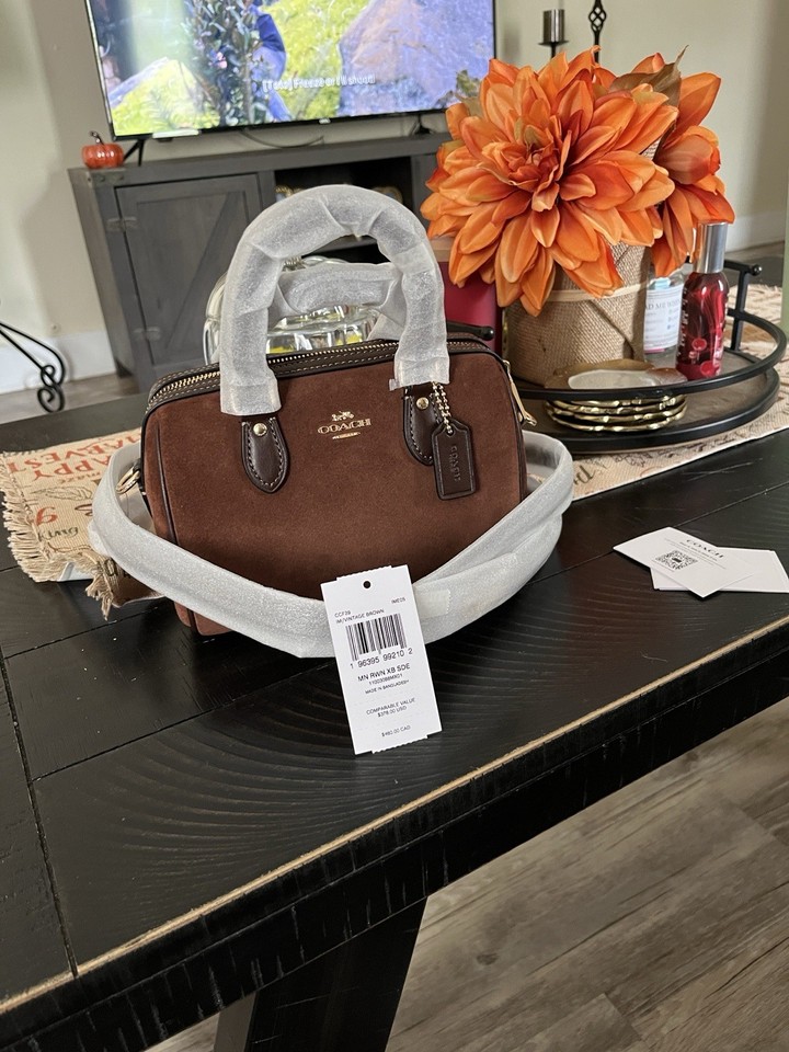 NWT Coach Mini Rowan Crossbody Bag CCF29 suede/Vintage Brown | eBay