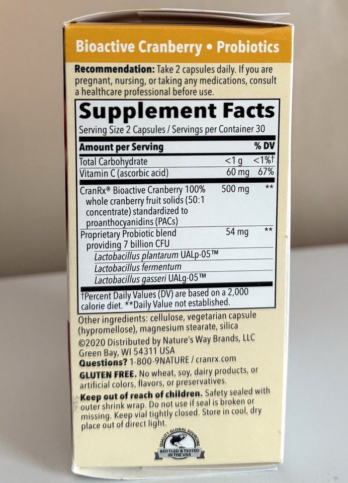 NATURE'S WAY CRAN RX WOMEN'S CARE W/PROBIOTICS (60 CAPSULES) URINARY ...