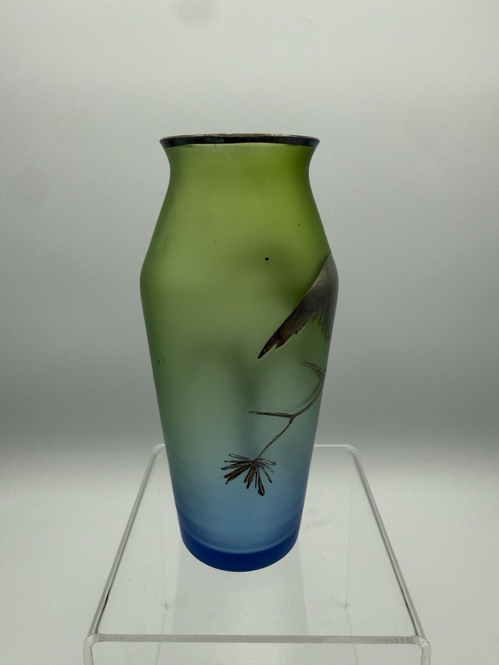 Antique Art Nouveau 6” Opaque Silver Overlay Owl Vase Loetz Carl ...