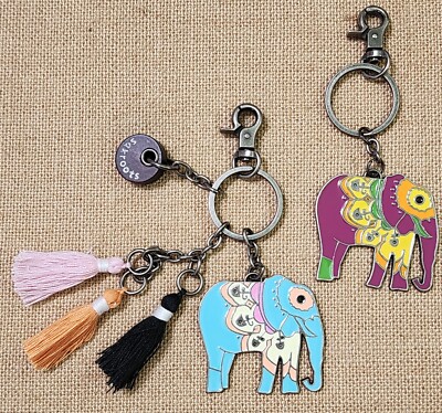 Lot 2 Sakroots Enamel Pink Blue Boho Tassle Elephant Keychain Fob ...