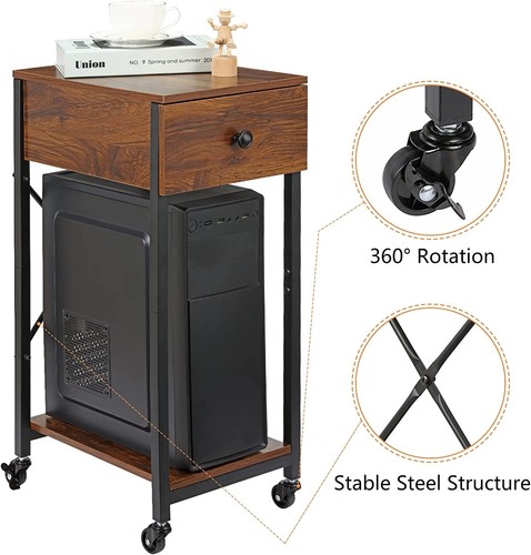 Rolling Computer Tower Stand Printer Stand Table w/Storage Drawer Home ...