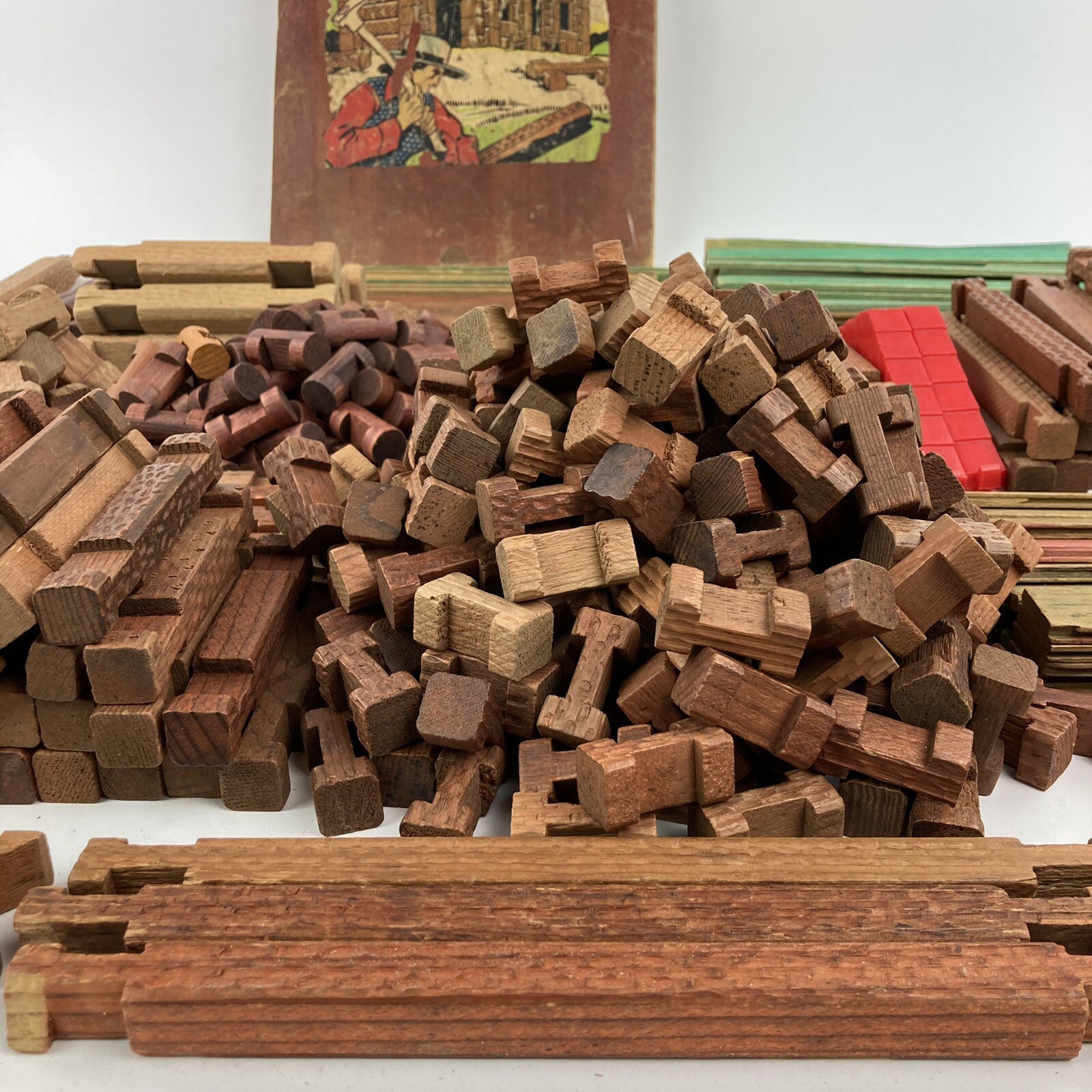 HUGE Vintage Halsam American Square Logs Building Set Lot w/ Lid Mid ...