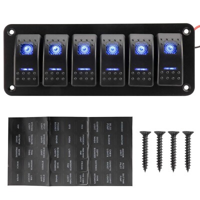 6 Gang Toggle Rocker Switch Panel Dash ON/Off Blue LED For Boat Car ...