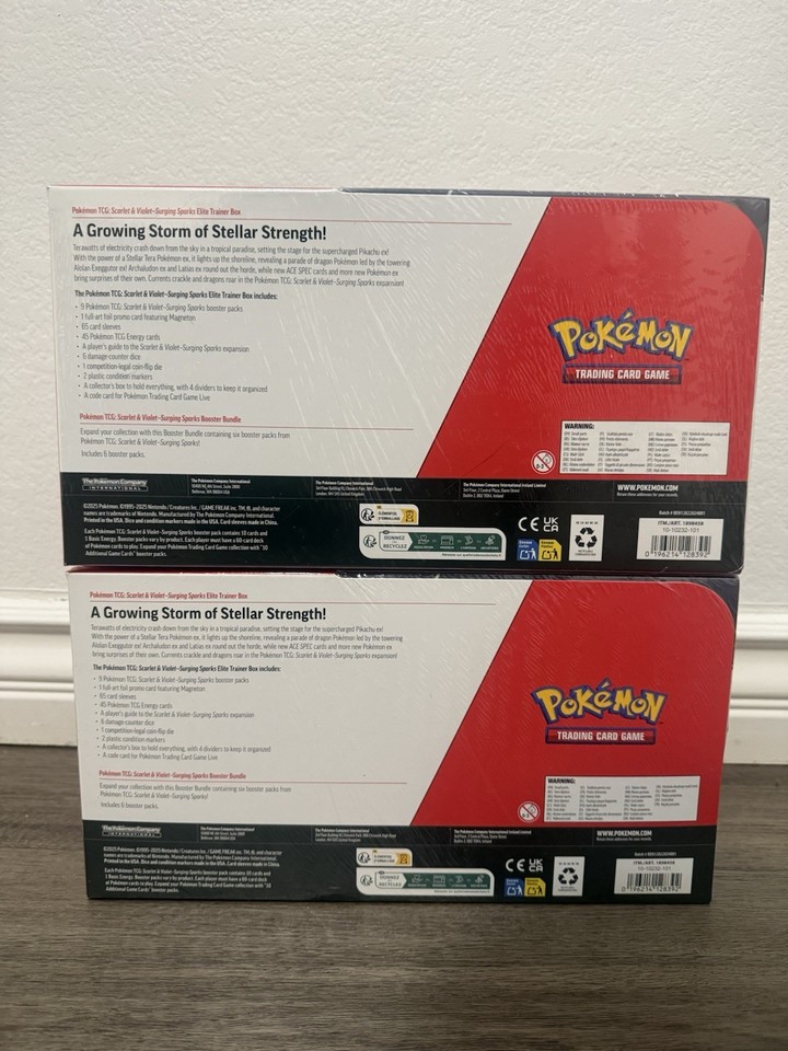 Two-pack Pokemon Surging Sparks ETB + Booster Bundle Costco x2 🔥 | eBay UK