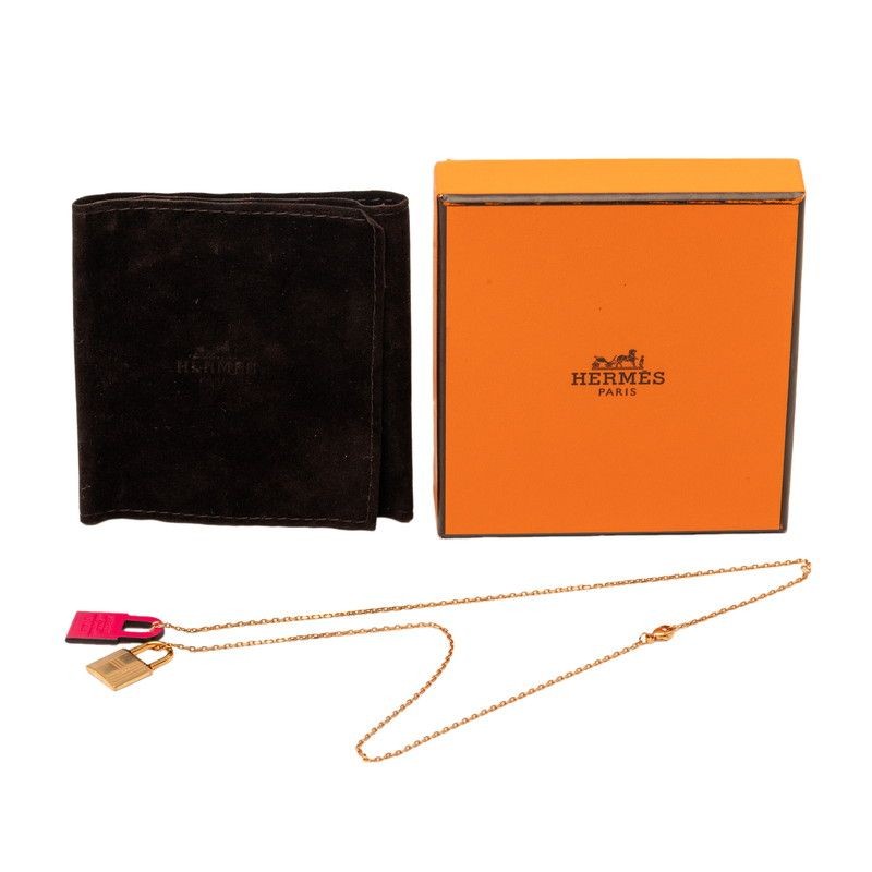 Hermes OrkeryPM Necklace Gold Pink Plated Vo Swift Ladies 48cm 13x23mm ...