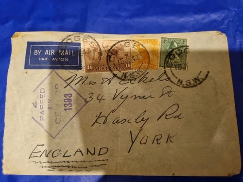“WW2 Australia Airmail Cover to England – Censored Mail – Kangaroo ...
