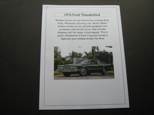 1974 Ford Thunderbird--dealer cost/retail sticker pricing of cars ...