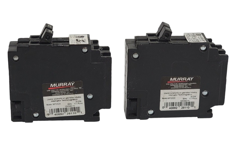 Murray MP2020 20A 1-Pole 120V Circuit Breakers Lot Of 2 FAST SHIPPING ...