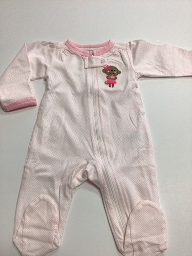Newborn baby girl footie Carter's JOY w/tiny monkey applique pink ...