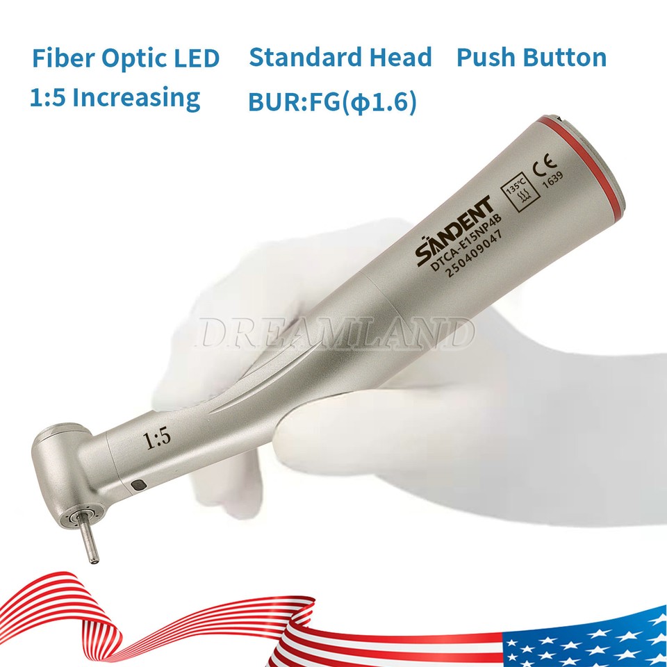 Dental Electric LED 1:5 Increasing Fiber Optic Contra Angle High Speed ...