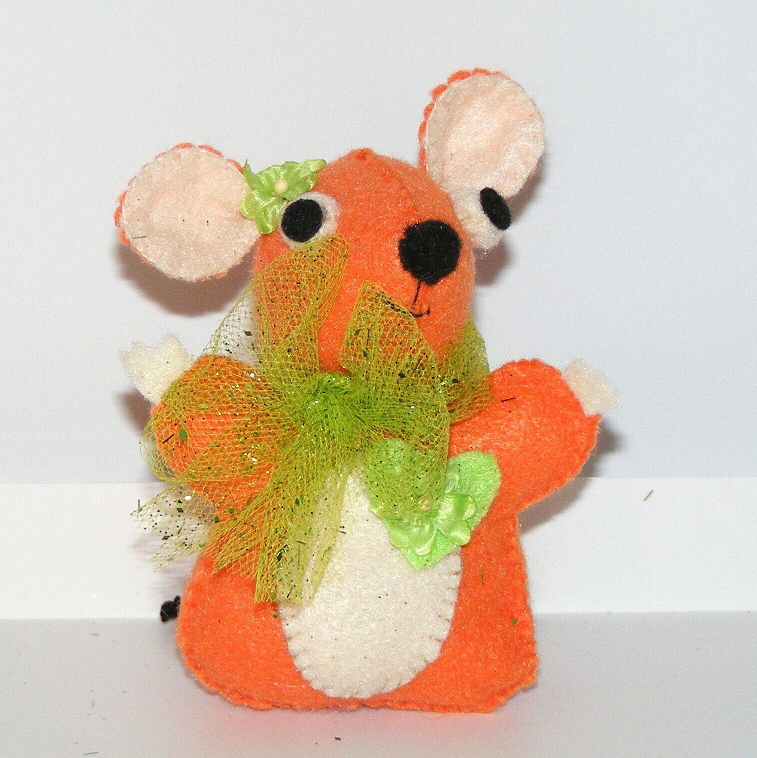 Mouse, mice, felt, handmade, orange, bulging eyes, stands up, ribbon | eBay
