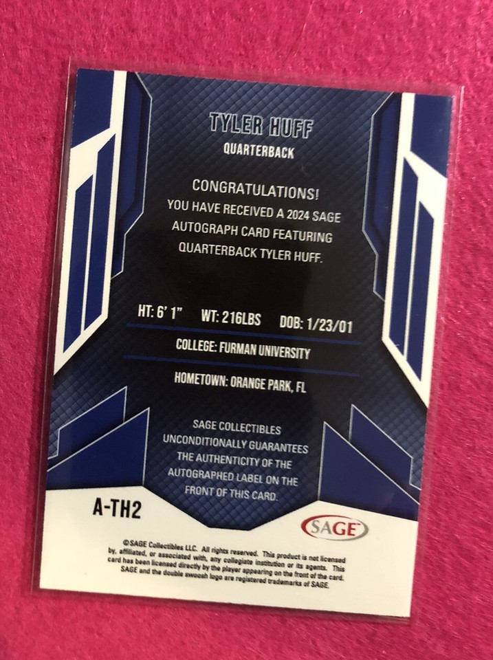 2024 Sage Tyler Huff RC Blue Auto Furman Paladins #A-TH2 | eBay