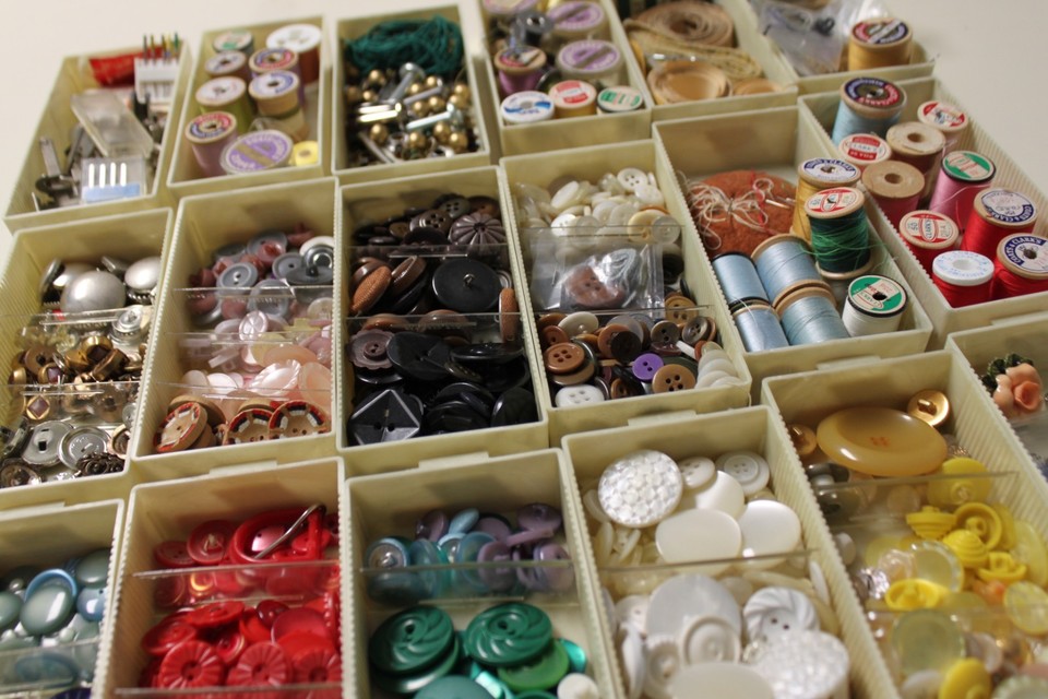Vintage Lot of Sewing Notions Buttons Thread Needles Pins | eBay