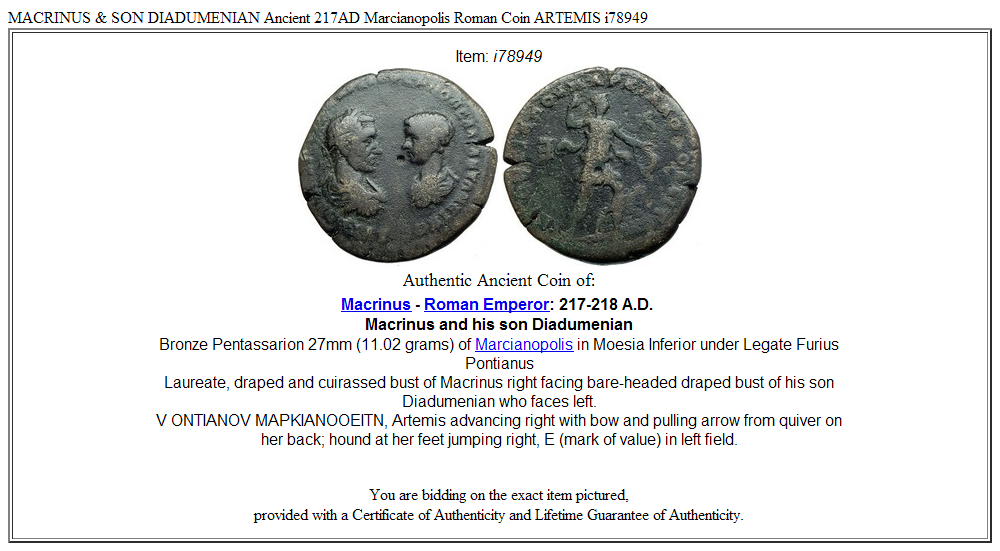 MACRINUS & SON DIADUMENIAN Ancient 217AD Marcianopolis Roman Coin ...